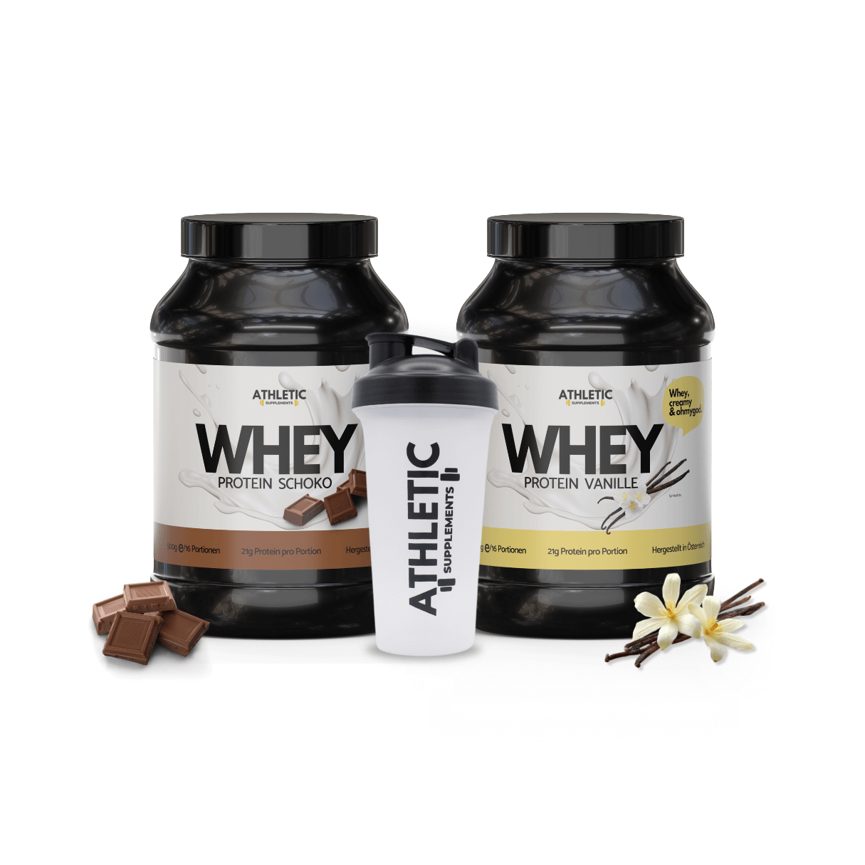 Whey Protein Pack – 2×500 g + Shaker Set für Muskelaufbau | Athletic ...